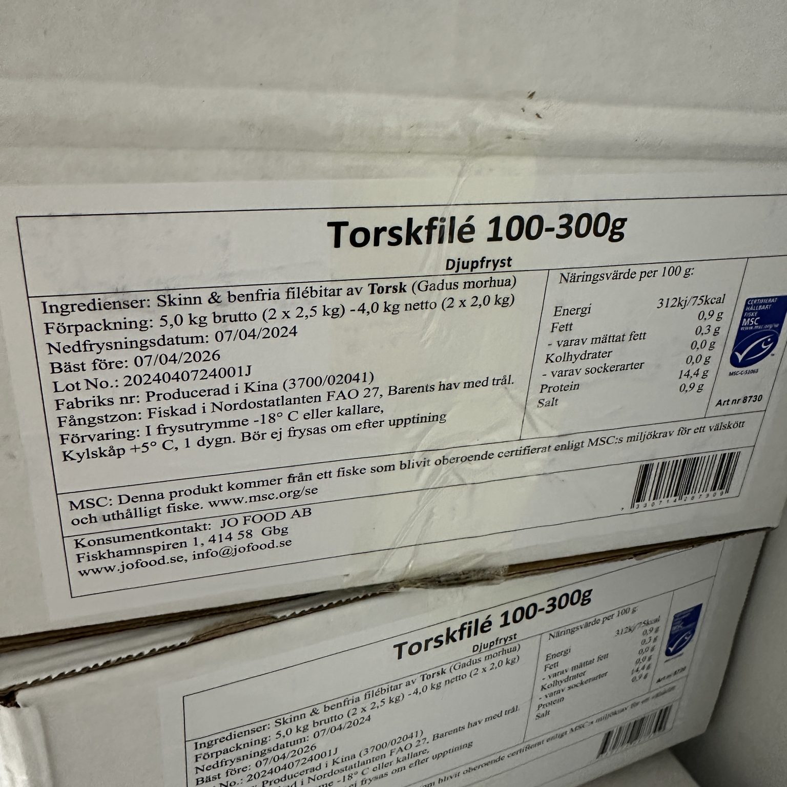 Fryst Torskfilé 2.5 kg | Feskarn / Slaktarn i Uppsala